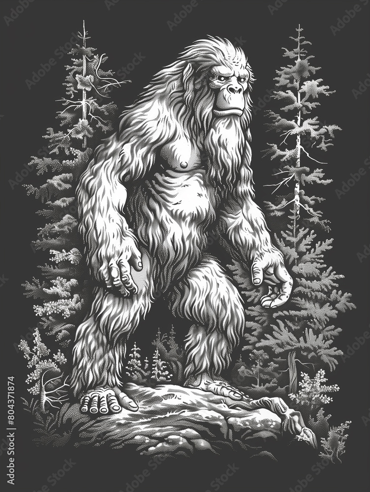 Artistic bigfoot line art drawing illustration sketch of a sasquatch ...