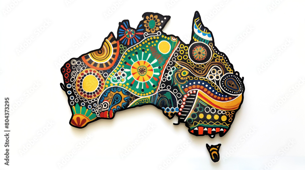 Abstract Map of Australia in Vibrant Aboriginal Art Style on White ...
