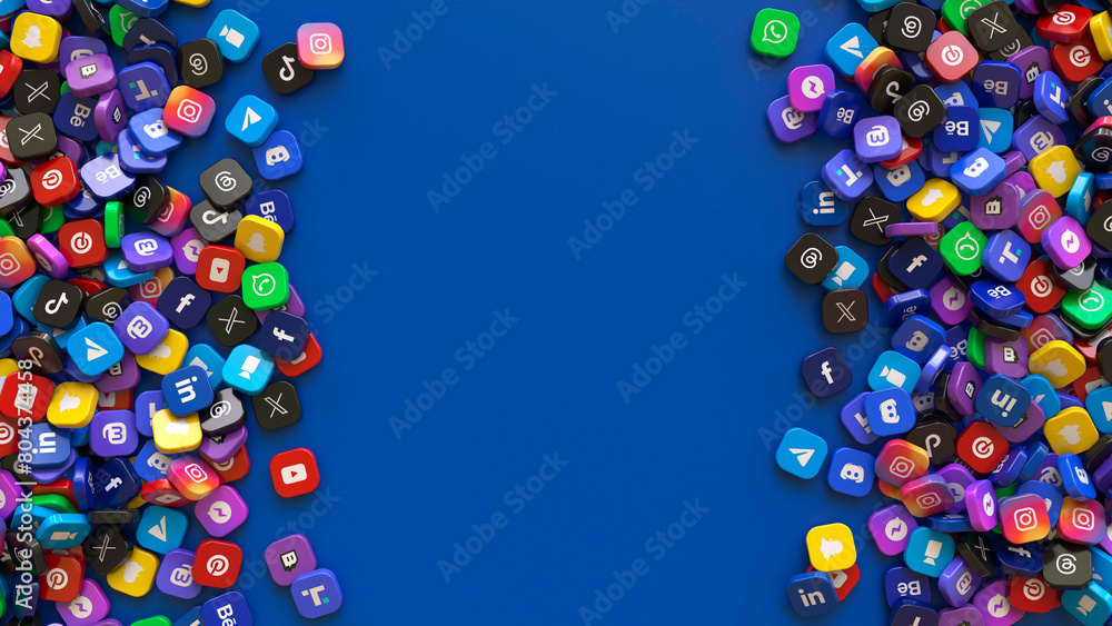 3d square badges with the logos of the most important social networks ...