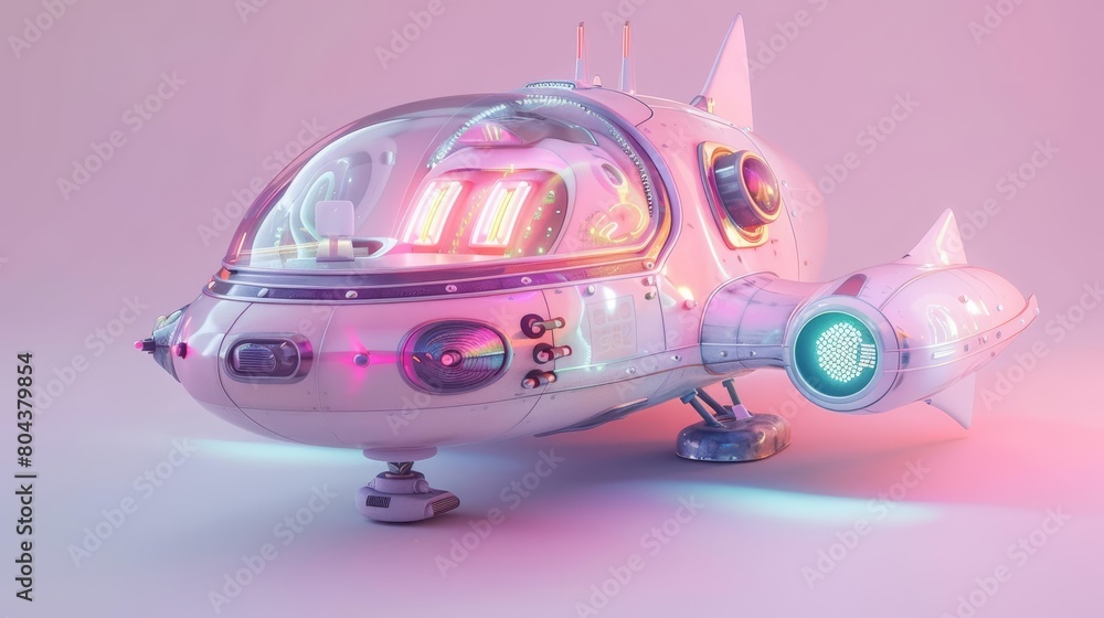 Render a spaceship that looks like a whale with a glass cockpit. Pastel ...