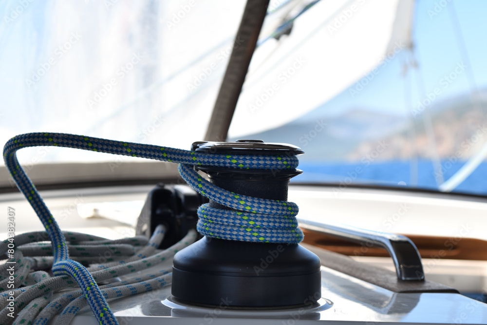 Rope winch on yacht cockpit Stock Photo | Adobe Stock