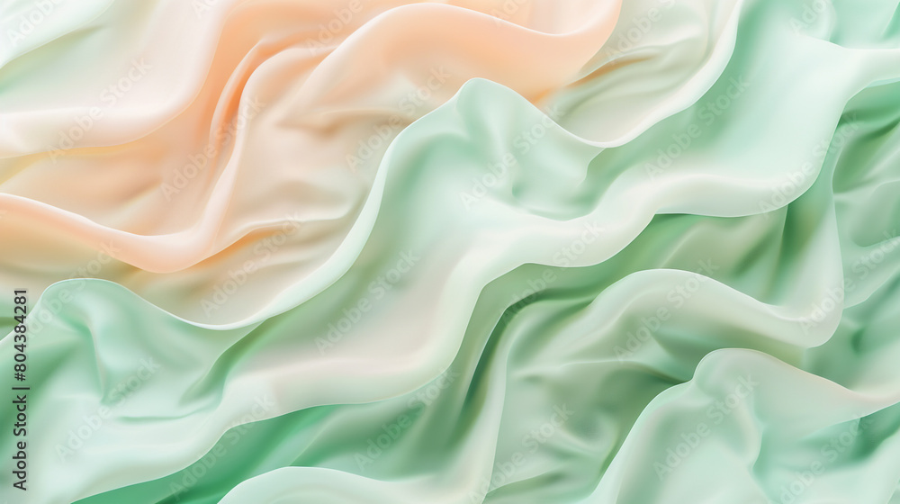 A gentle confluence of mint green and peach waves, flowing together in ...