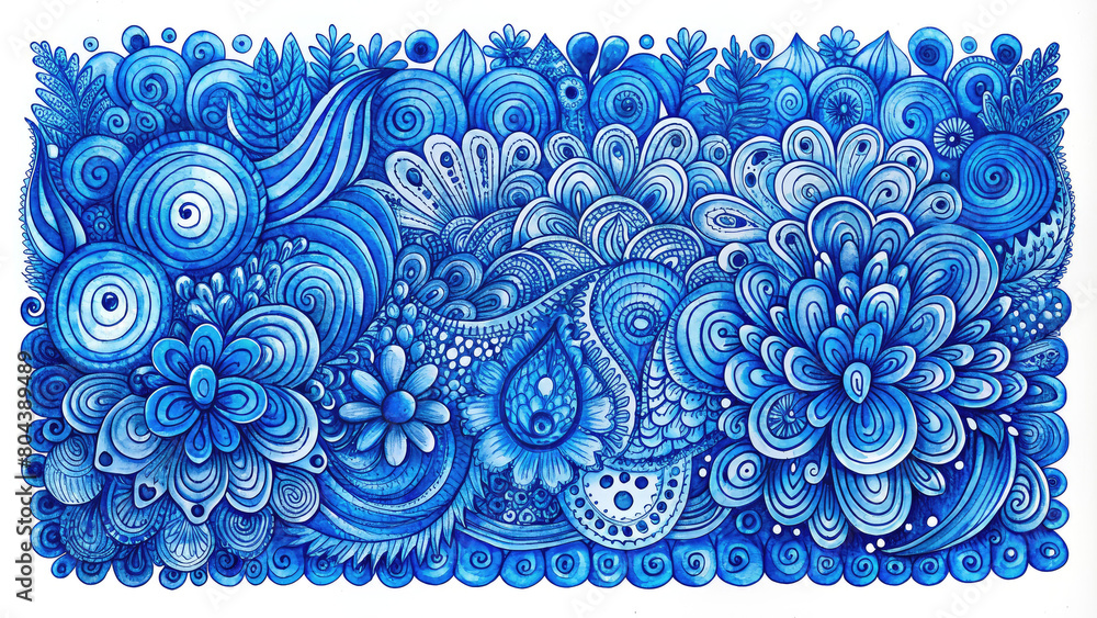 Blue patterns, a set of blue doodles for drawing on a white background ...