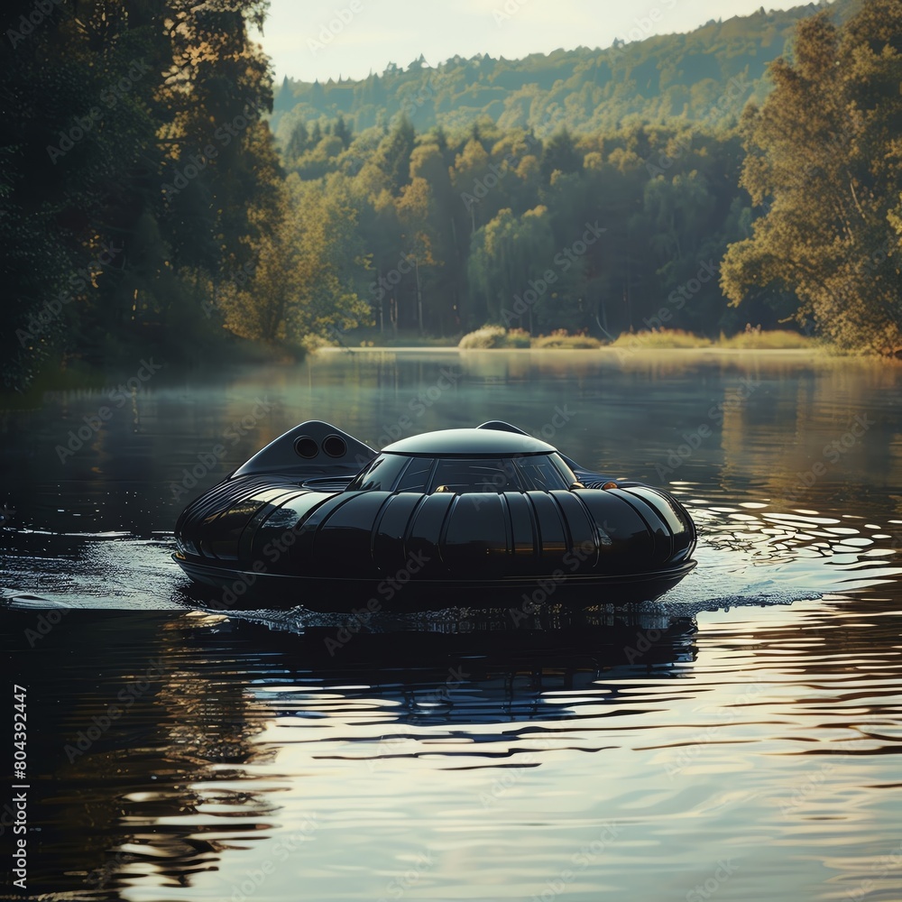 A hovercraft prototype on a lake, testing new propulsion methods based ...
