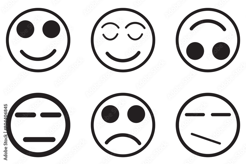 smile icon set illustration, Set of Happy, Disappointed and Sad Line ...