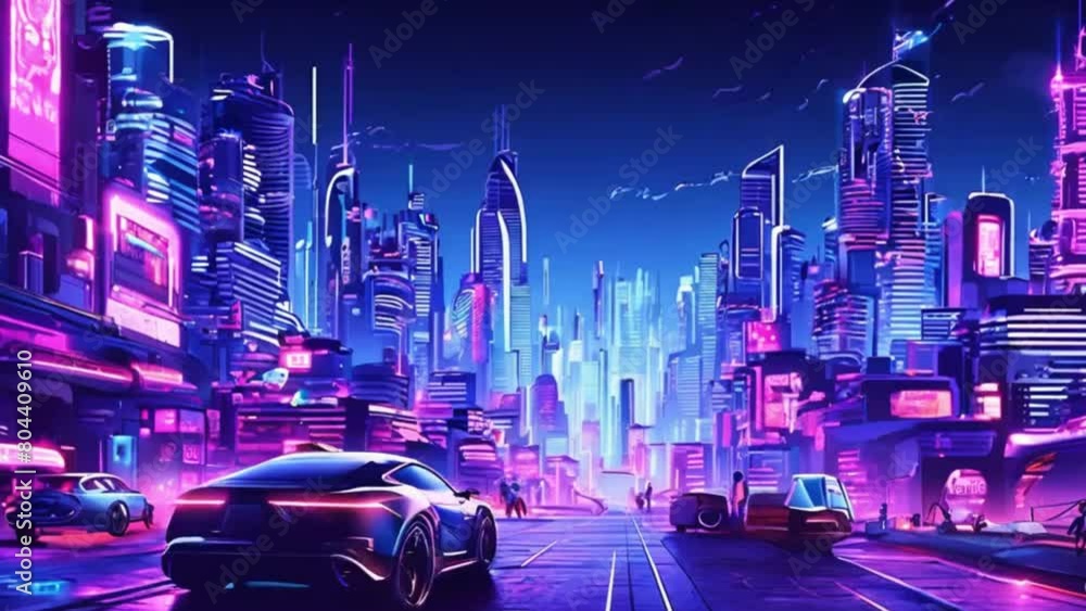 Cyberpunk cityscape in neon style. Cyberpunk metropolis with futuristic ...