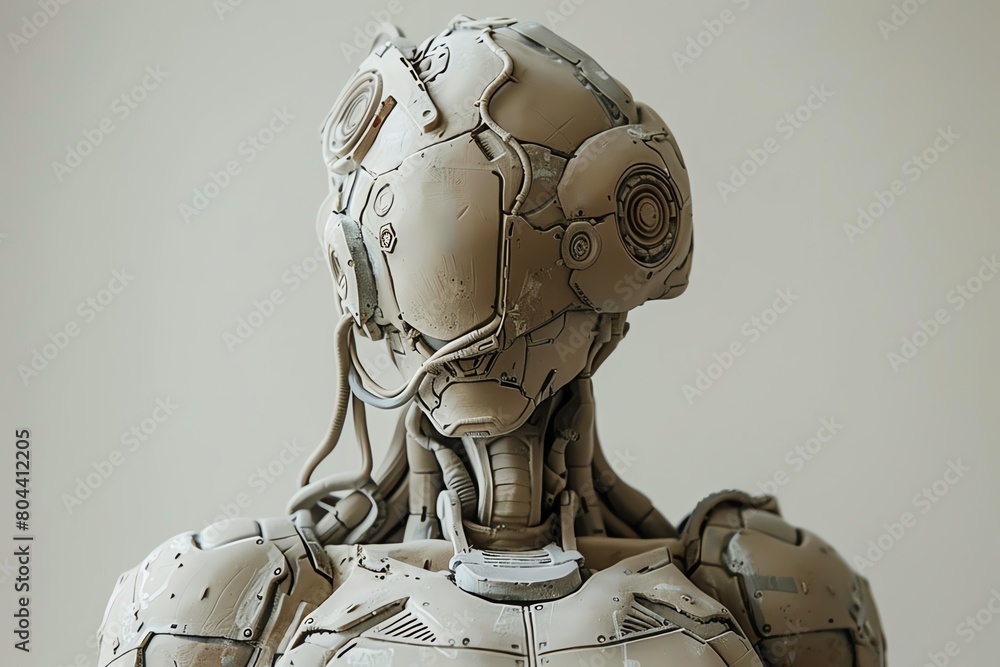 Design a clay sculpture of a humanoid frontal view rescue robot with ...
