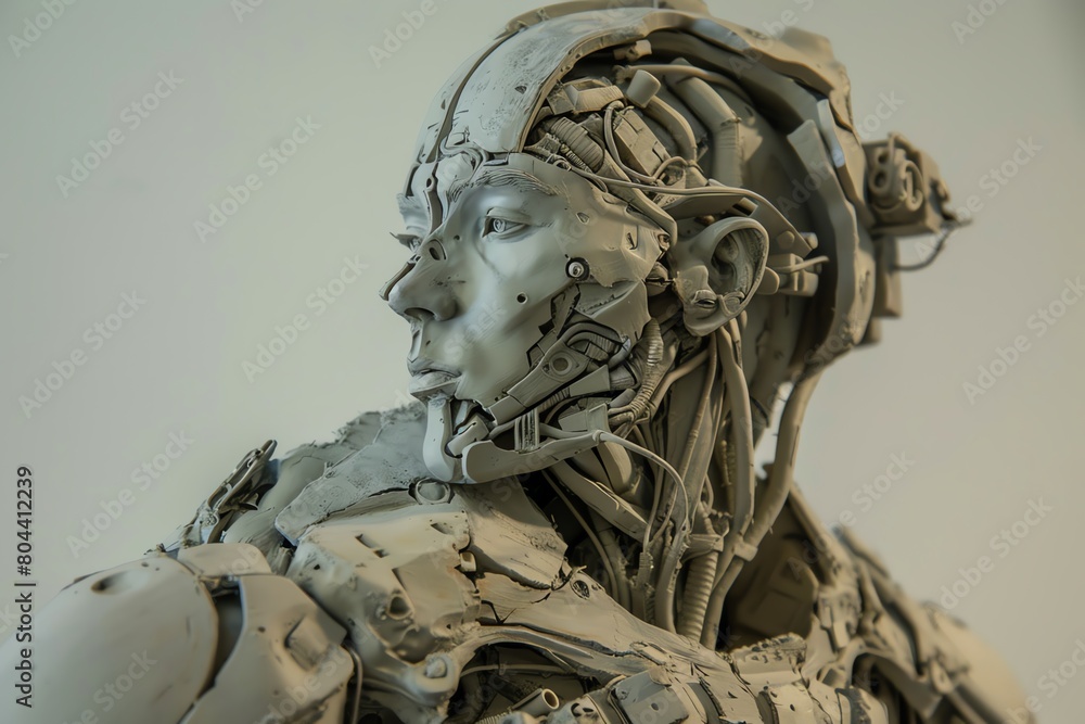 Design a clay sculpture of a humanoid frontal view rescue robot with ...