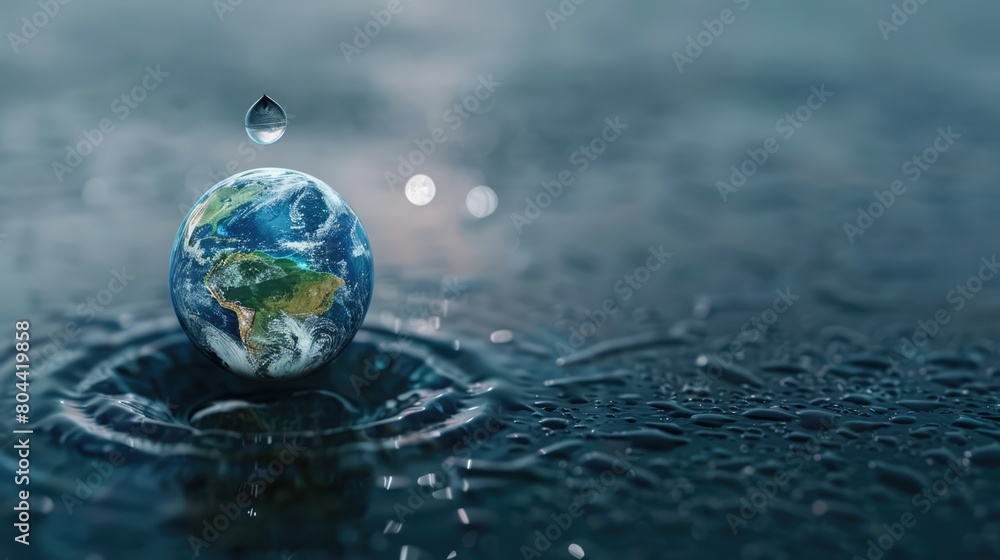 Earth globe inside a water drop falling in slow motion. Perfect for ...