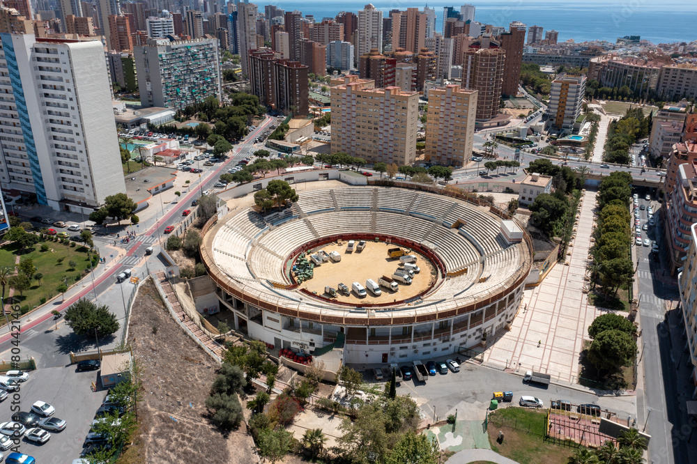 Aerial photo of the town of Benidorm in Spain showing buildings and ...
