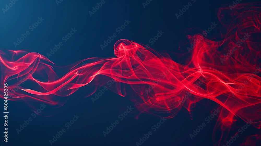 Bright red smoke abstract background drifts over a navy blue background ...