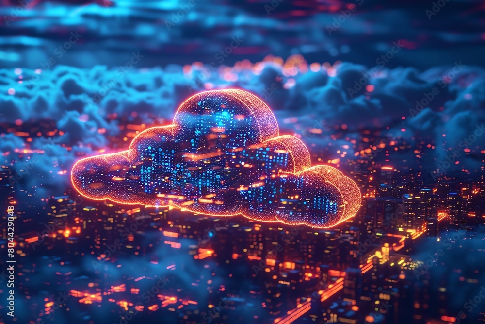 Conceptual image of a cloud made of digital circuits and code, floating ...