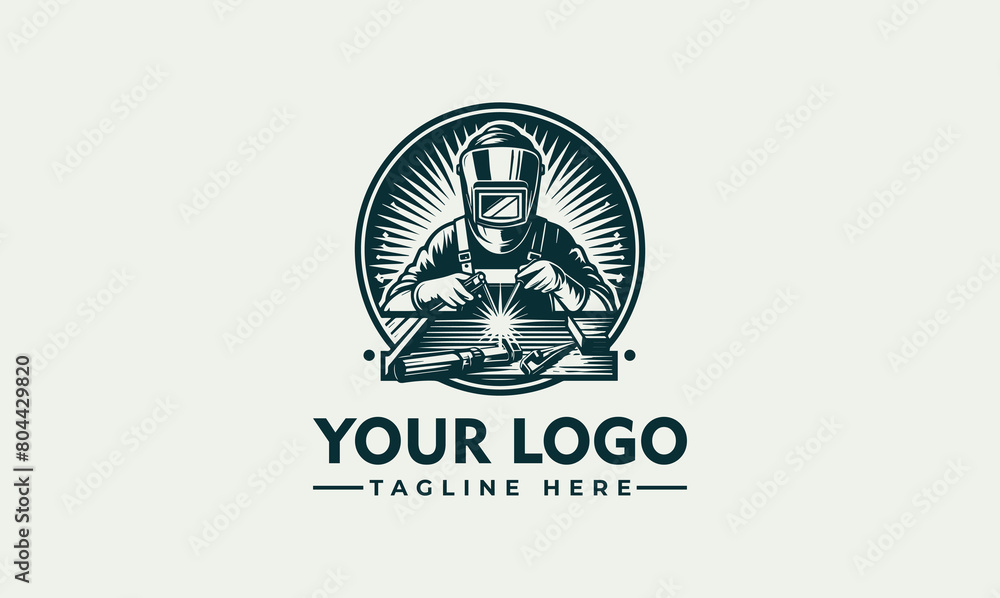 Welding vector logo illustration of welding by engineer with a gear as ...