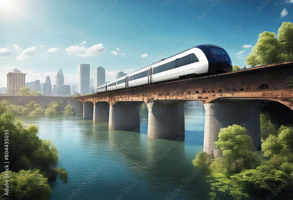 'transport railway high train concept modern landscape speed bridge ...