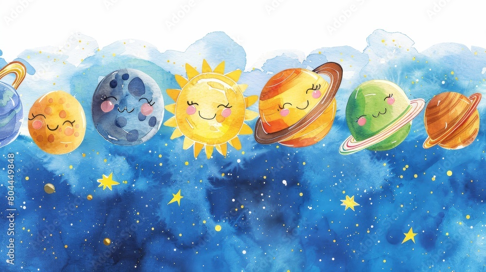 Educational watercolor wall art showing planets lined up in order from ...