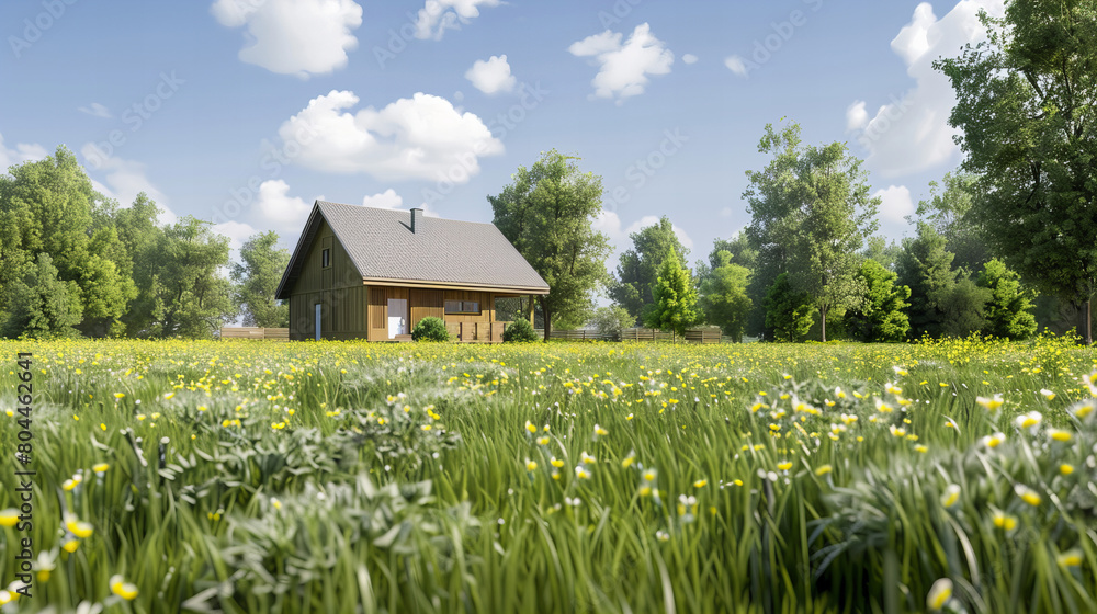 house, grass, home, sky, landscape, field, nature, summer, country ...