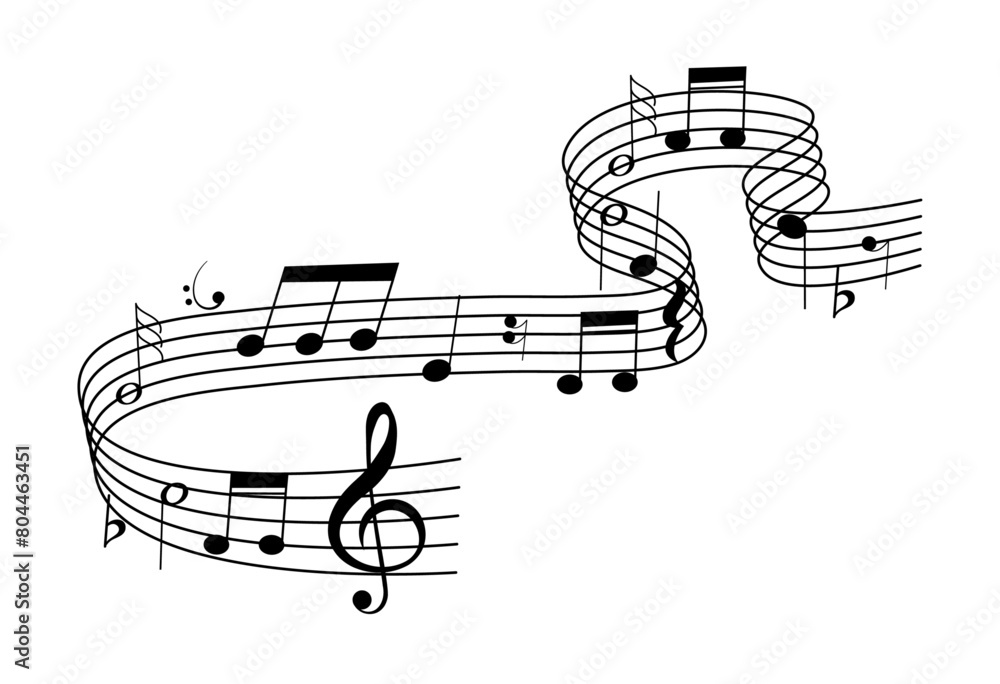 Music note sheet icon staff vector, melody music note key sheet, vector ...