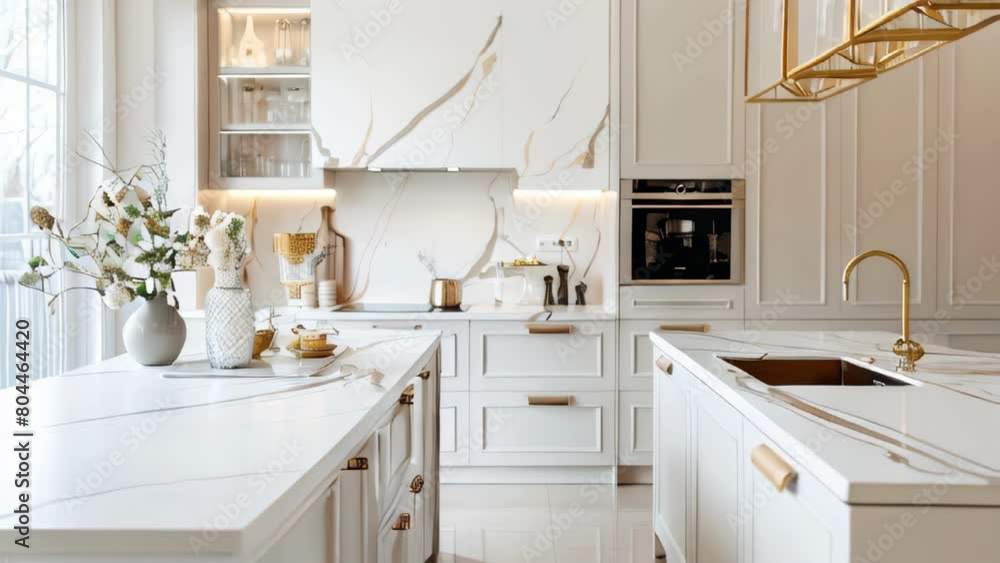 A beautiful modern light white kitchen Stock Video | Adobe Stock