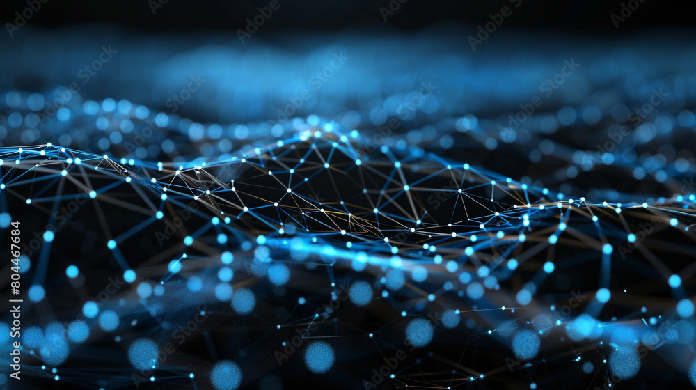 Graphite black background with a fine web of blue digital threads ...