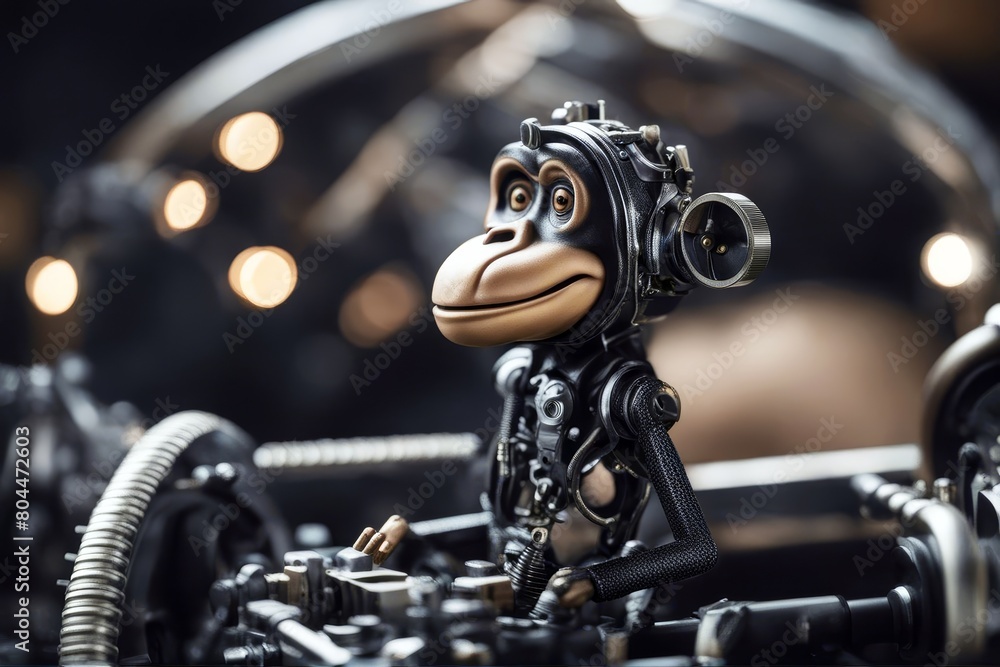 'chimp mechanical monkey fur furry vest yellow cymbal toy antique classic old funny eye teeth ...