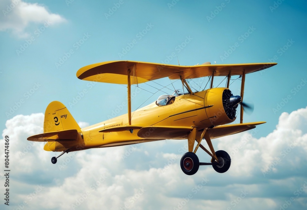 'biplane yellow sky blue aircraft transportation flight plane airforce ...
