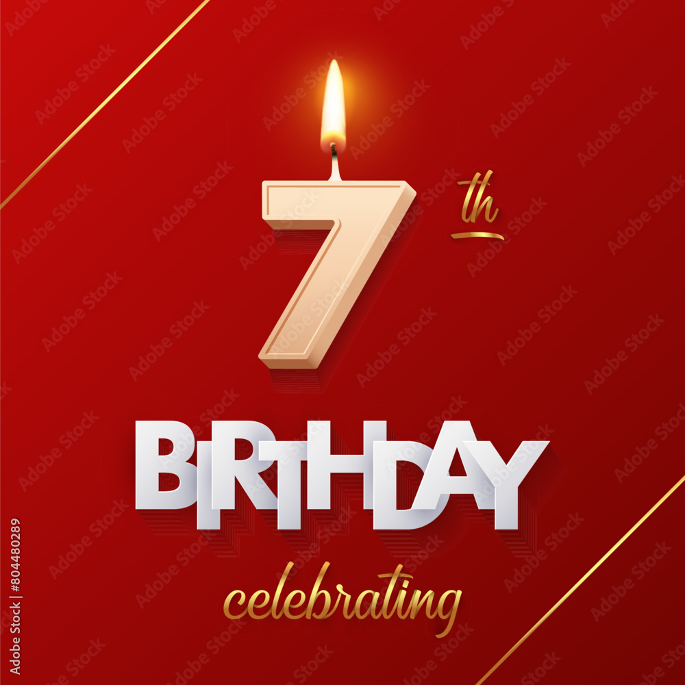 Birthday 7 number candles with fire for anniversary cake vector ...