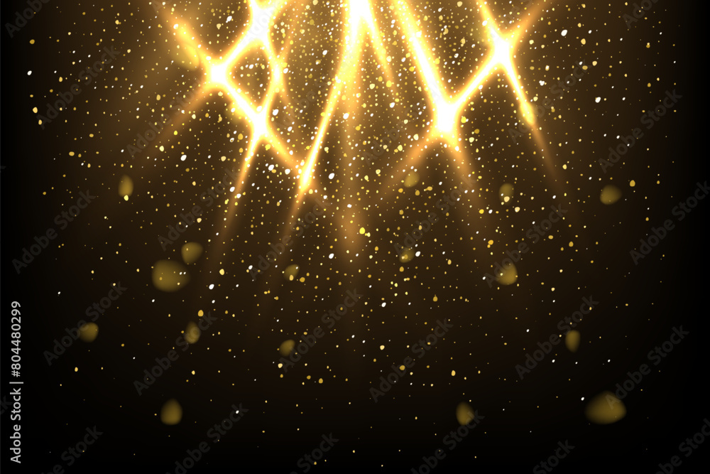 Abstract lights with golden glitter vector realistic illustration ...