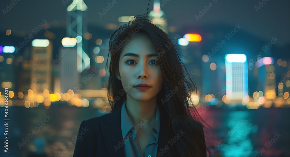 beautiful Chinese woman with long hair, smiling and wearing ...