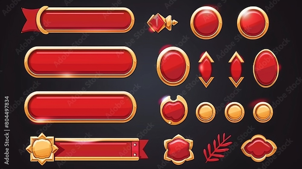 Game interface modern animation set with red ui buttons. Hover banner ...