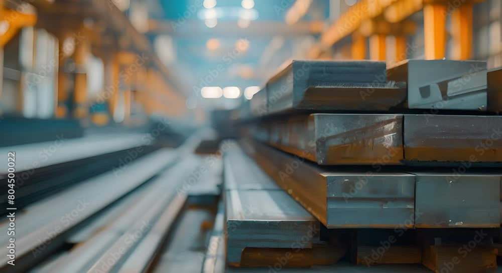 Steel materials in an industrial warehouse for construction and ...
