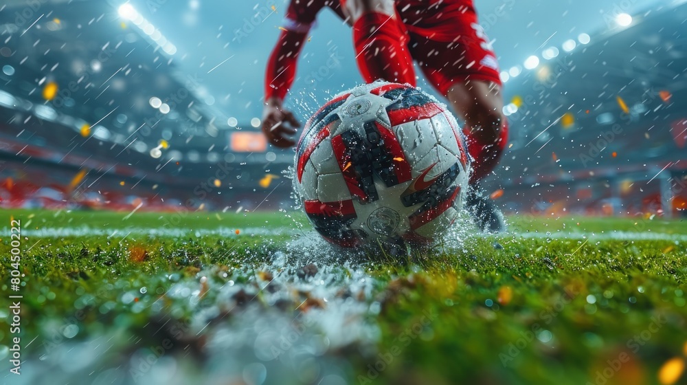 dynamic active pose of football or soccer player running fast and ...