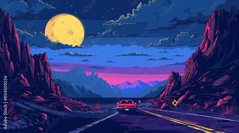 A night road car modern landscape background illustration shows the ...