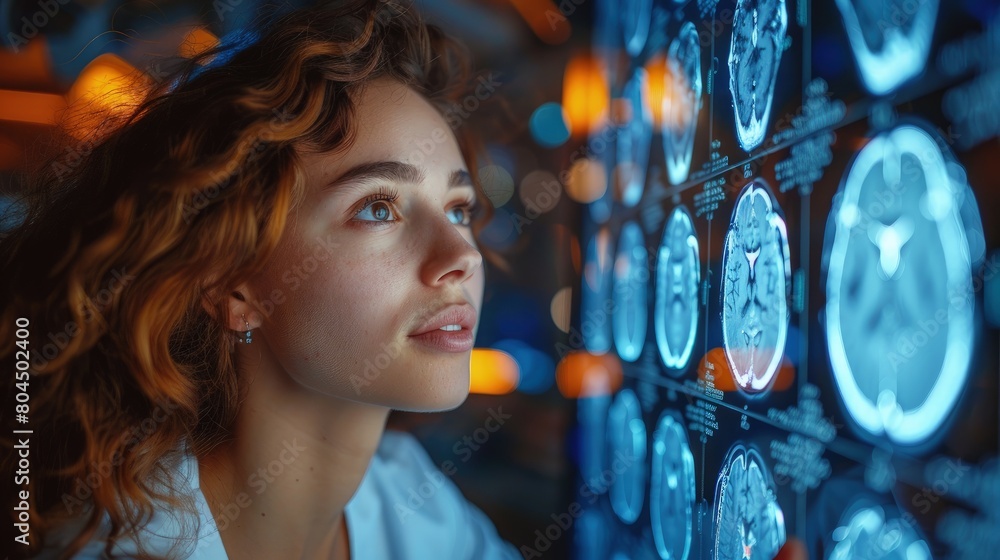 Dermatologist analyzing a 3D skin imaging scan to detect early signs of ...