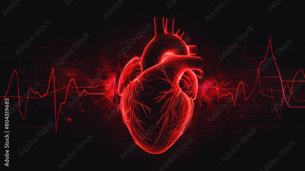 human heart shape with red cardio pulse line. Creative stylized red ...