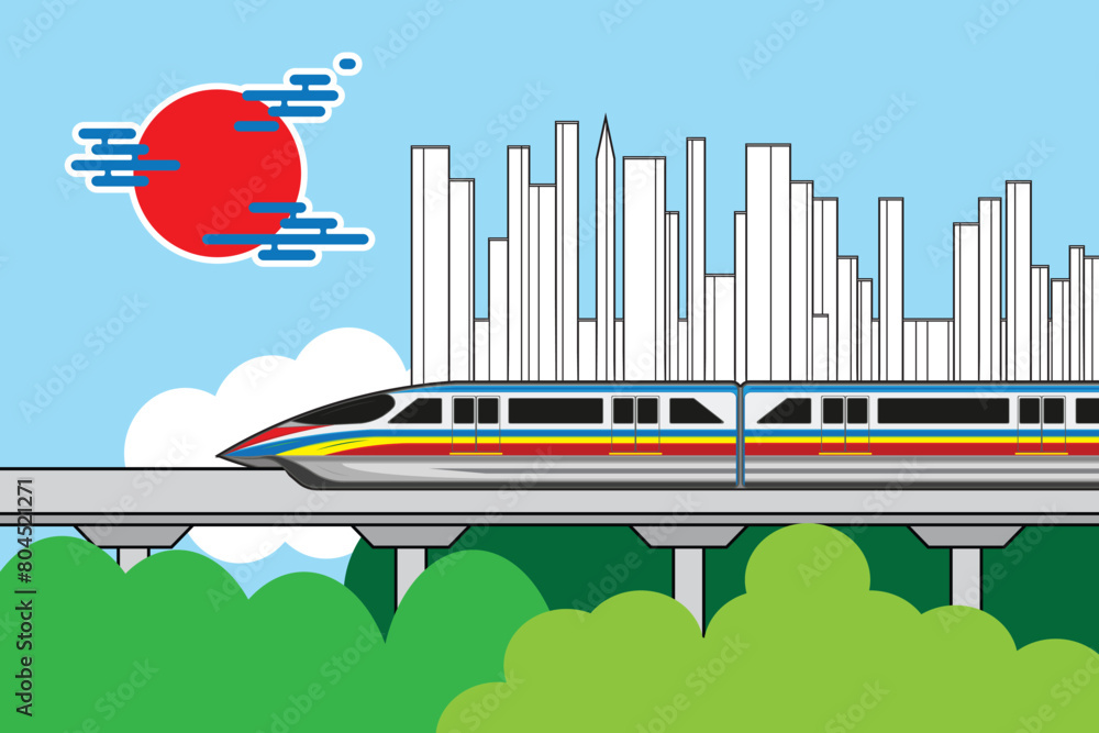 Overhead railway monorail or skytrain background with high rise ...