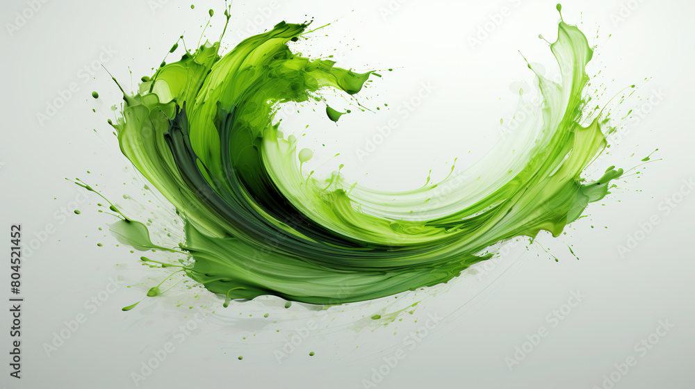 Green Color Oil Paint Spilling Over on Canvas in Chinese Style Circular ...