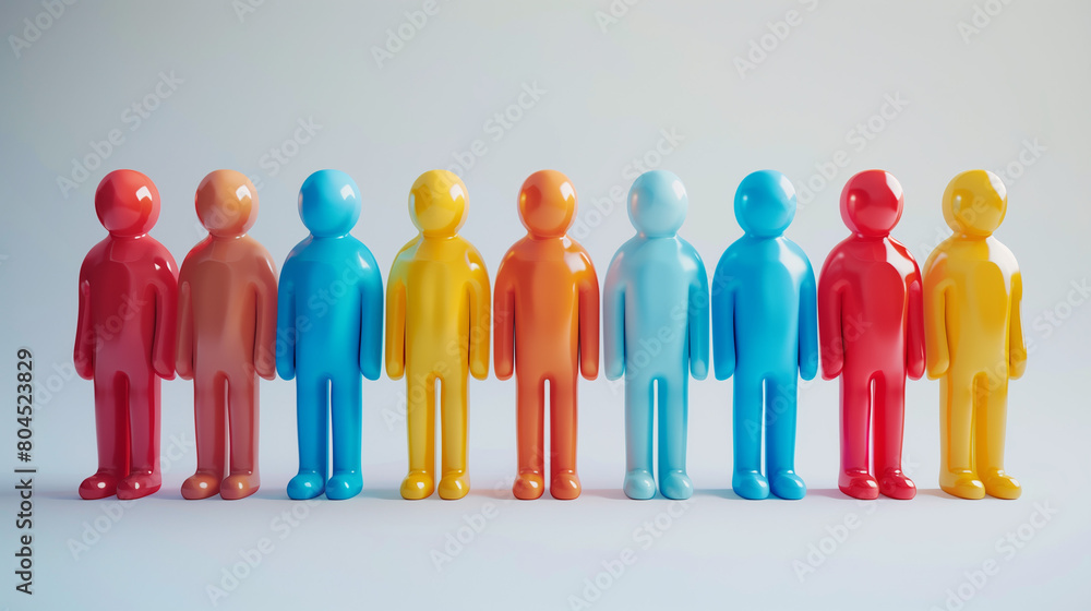 Simplified Human Characters in a line, Teamwork, 3D illustration ...