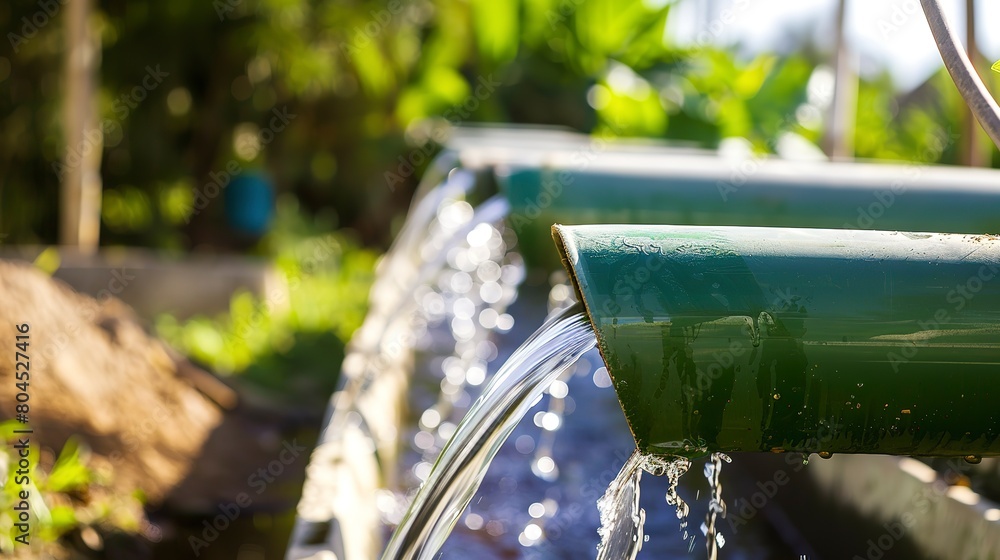 Rainwater harvesting system at farm, close up, focus on collecting ...