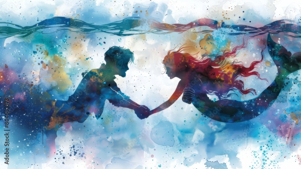 Mermaid and humans mythical sea creatures blend of fantasy and abstract ...