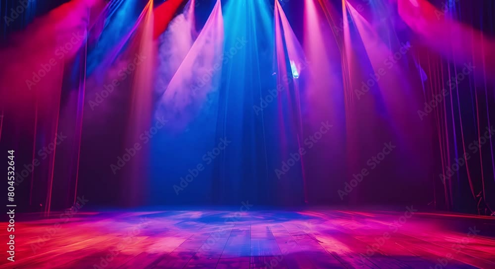 Vibrant theater stage with bright spotlight empty stage and colorful ...