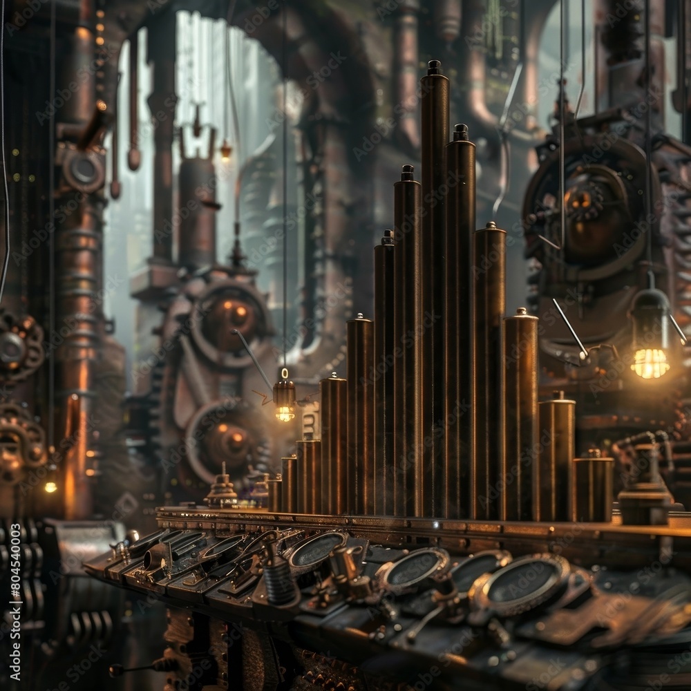 Cinematic Steampunk Data Visualization with Glowing 3D Bar Graph in ...