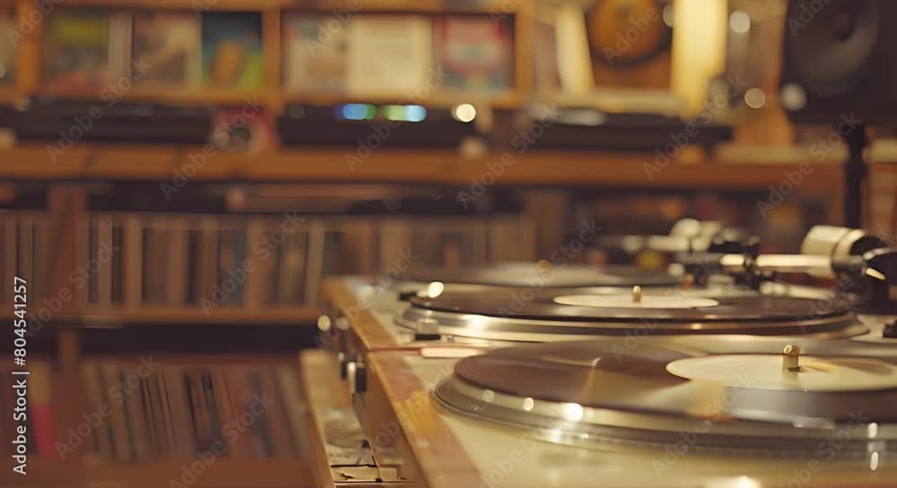 Exploring the Interior of a Music Store with Turntables, Vinyl Records ...