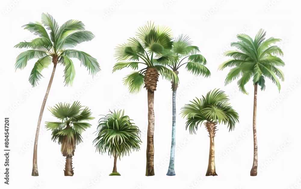 Palm tree isolated on white background. Vector illustration of set of ...