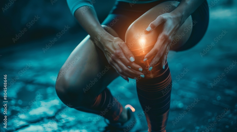 woman suffering from pain in knee pain due to bone disease, knee joint ...