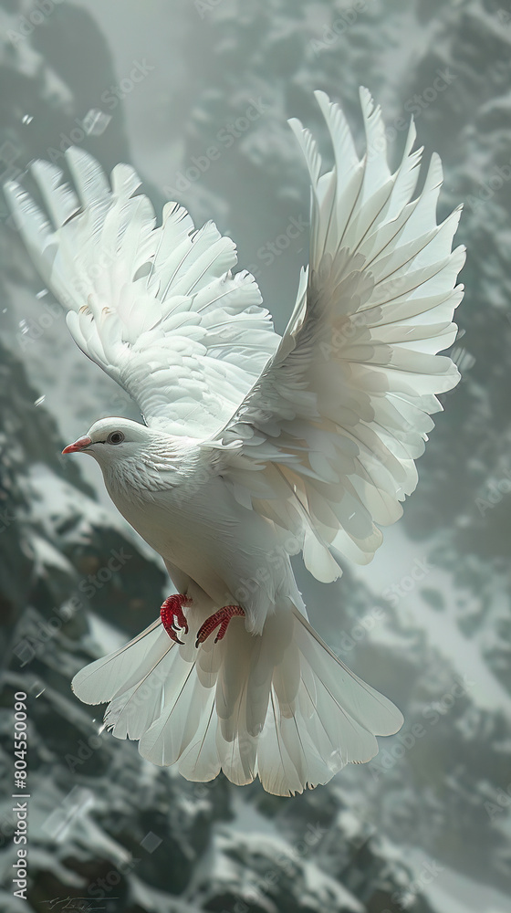 A giant dove overshadowing a nuclear test site, its wings spread ...