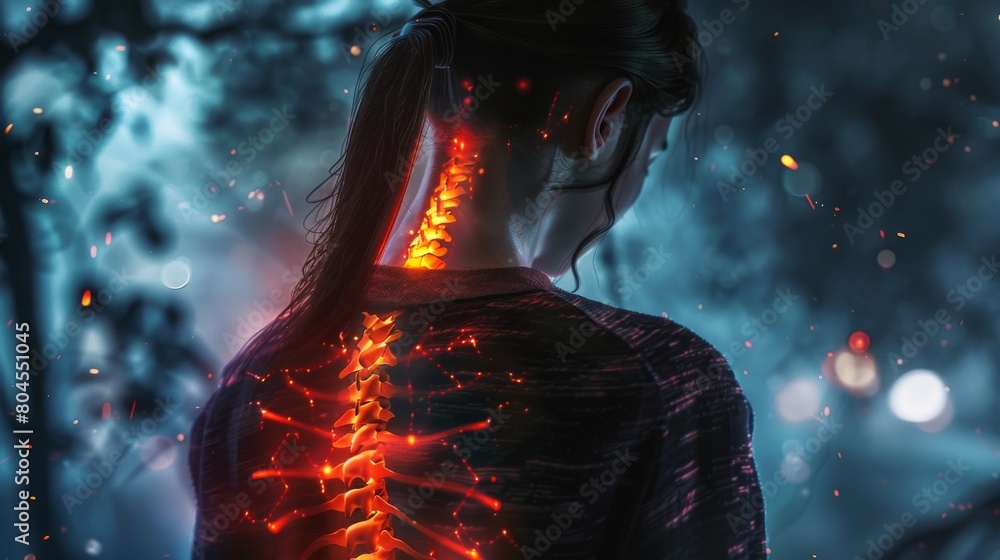 woman suffering from pain in back and neck pain due to bone disease ...
