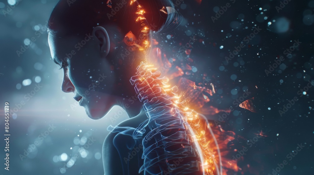 woman suffering from pain in back and neck pain due to bone disease ...