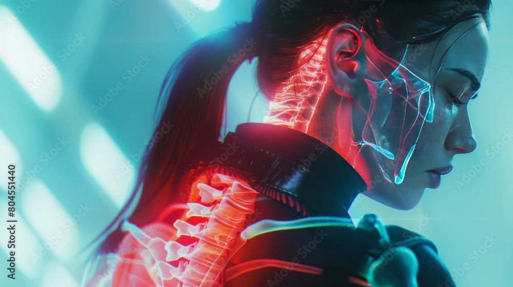 woman suffering from pain in back and neck pain due to bone disease ...