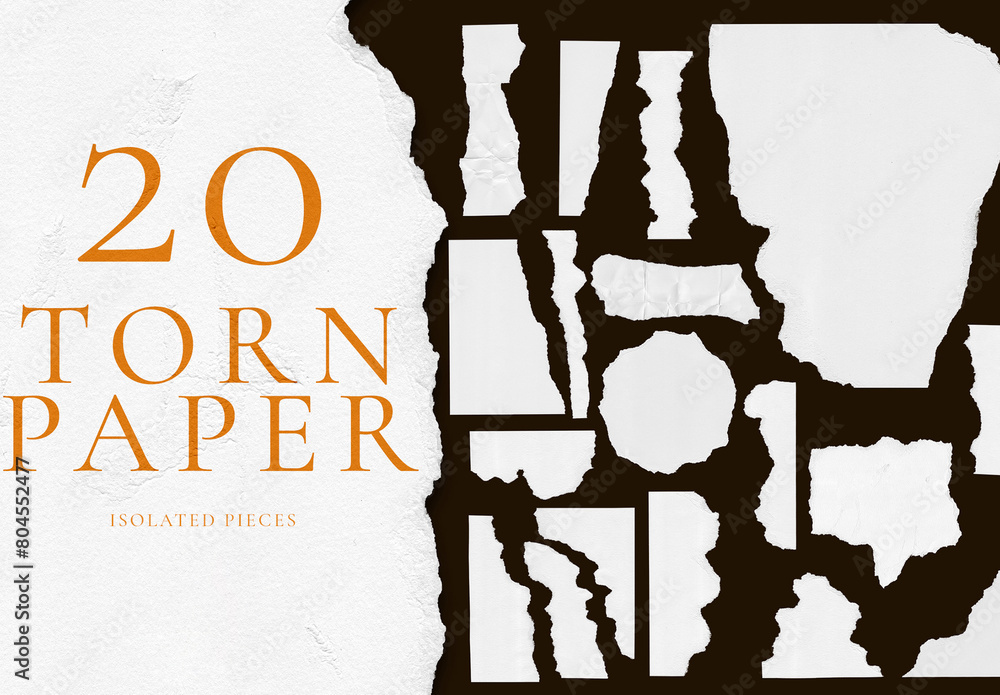 20 Isolated Torn Paper Pieces Ripped Texture Overlays Stock Template ...