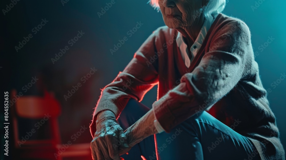 Elderly woman suffering from pain in knee pain due to bone disease ...